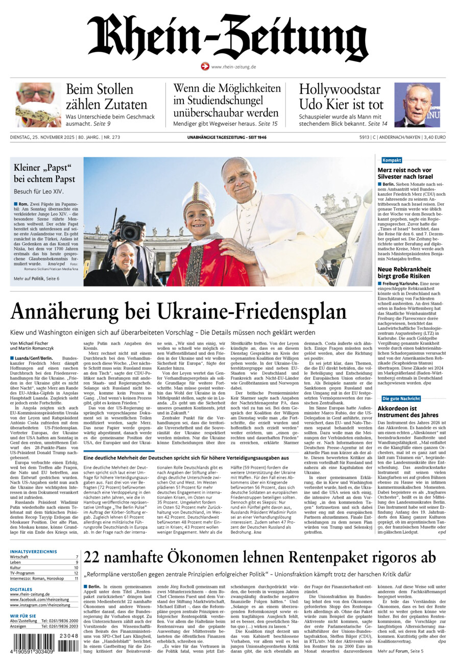 Rhein-Zeitung Andernach & Mayen vom Dienstag, 25.11.2025 | Rhein Zeitung