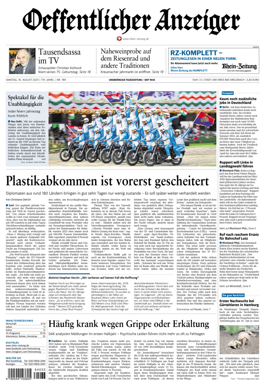 Oeffentlicher Anzeiger vom Samstag, 16.08.2025 | Rhein Zeitung