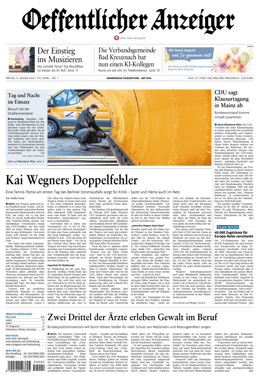 Oeffentlicher Anzeiger vom Freitag, 09.01.2026 | Rhein Zeitung