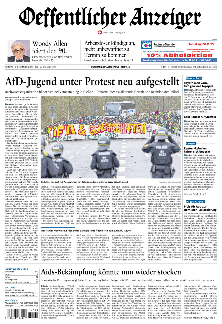 Oeffentlicher Anzeiger vom Montag, 01.12.2025 | Rhein Zeitung