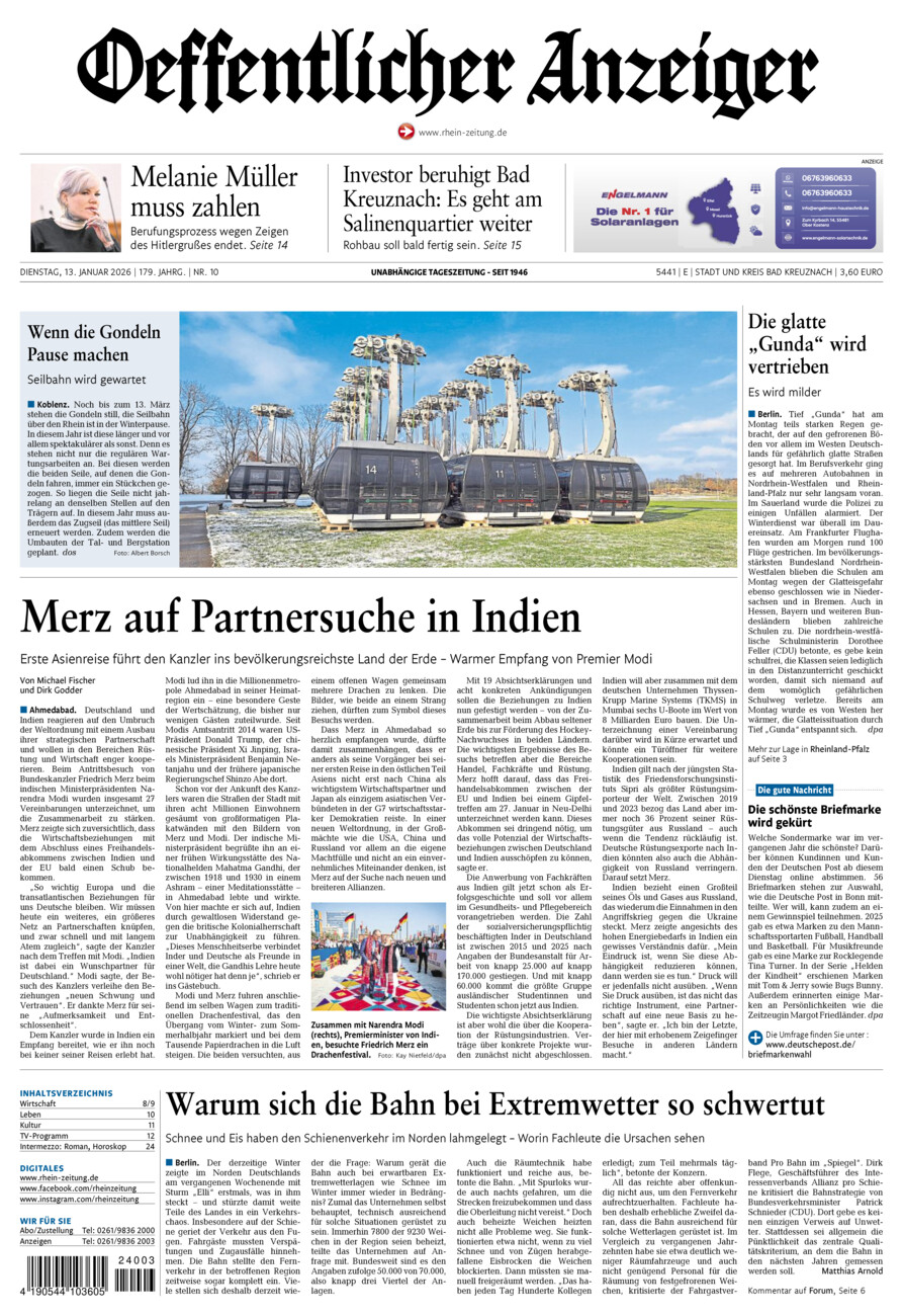 Oeffentlicher Anzeiger vom Dienstag, 13.01.2026 | Rhein Zeitung