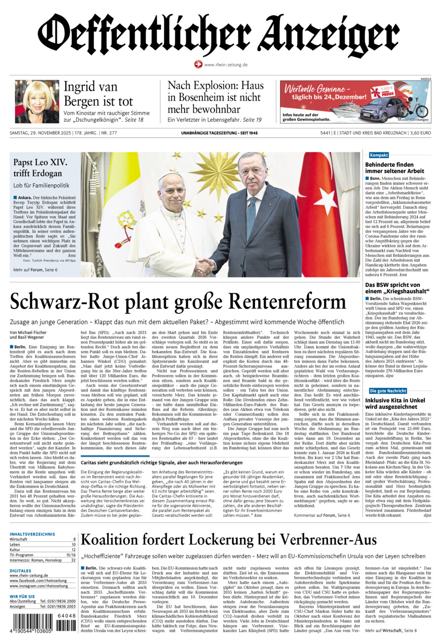 Oeffentlicher Anzeiger vom Samstag, 29.11.2025 | Rhein Zeitung