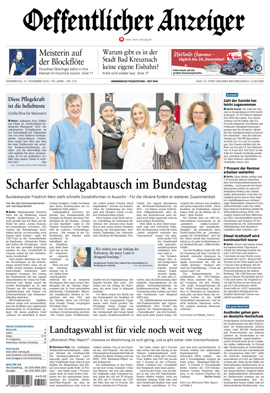 Oeffentlicher Anzeiger vom Donnerstag, 27.11.2025 | Rhein Zeitung
