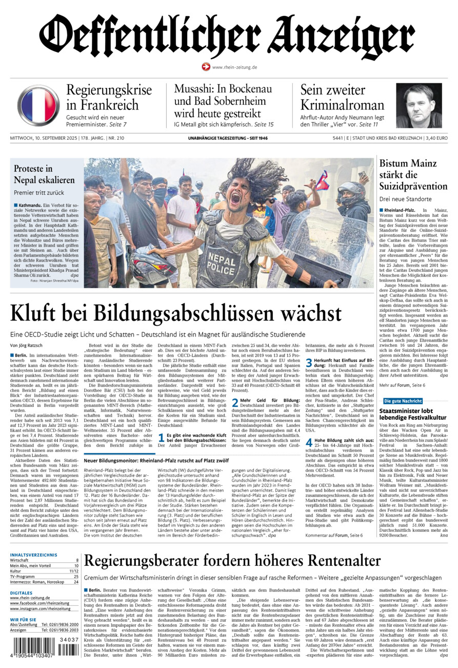 Oeffentlicher Anzeiger vom Mittwoch, 10.09.2025 | Rhein Zeitung