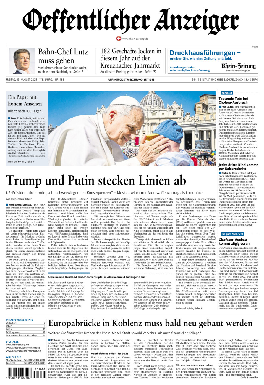Oeffentlicher Anzeiger vom Freitag, 15.08.2025 | Rhein Zeitung