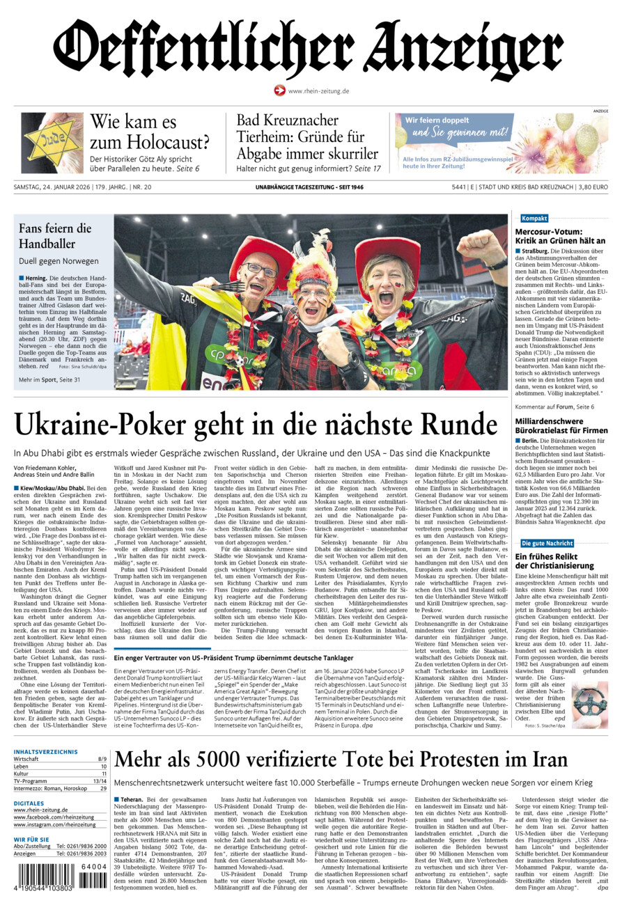 Oeffentlicher Anzeiger vom Samstag, 24.01.2026 | Rhein Zeitung