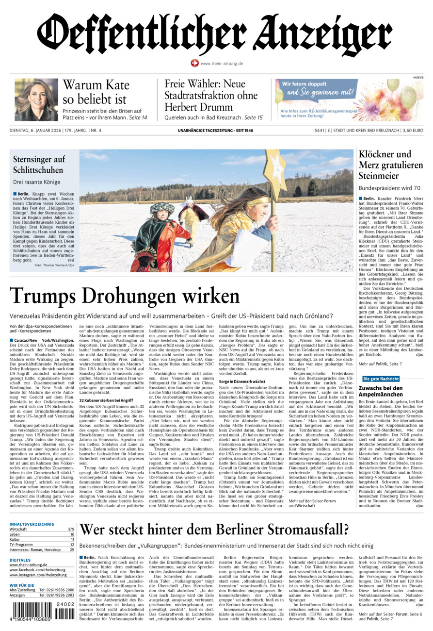 Oeffentlicher Anzeiger vom Dienstag, 06.01.2026 | Rhein Zeitung